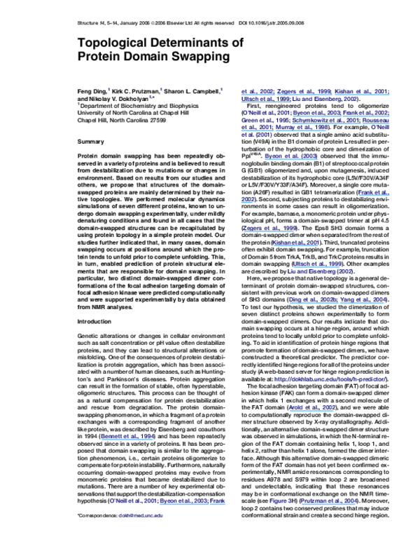 Pdf Topological Determinants Of Protein Domain Swapping