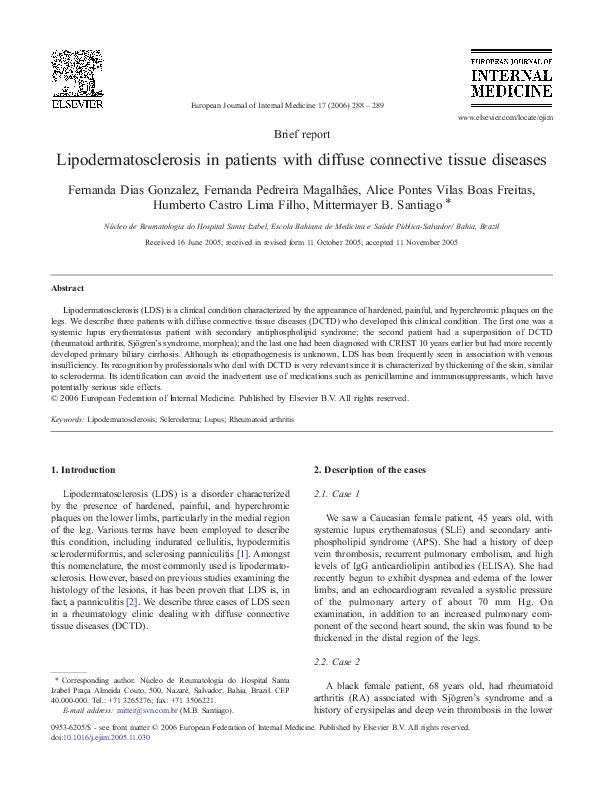 (PDF) Lipodermatosclerosis in patients with diffuse connective tissue ...