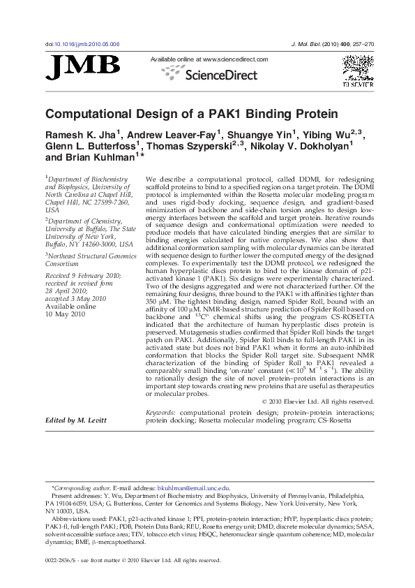 (PDF) Computational Design of a PAK1 Binding Protein