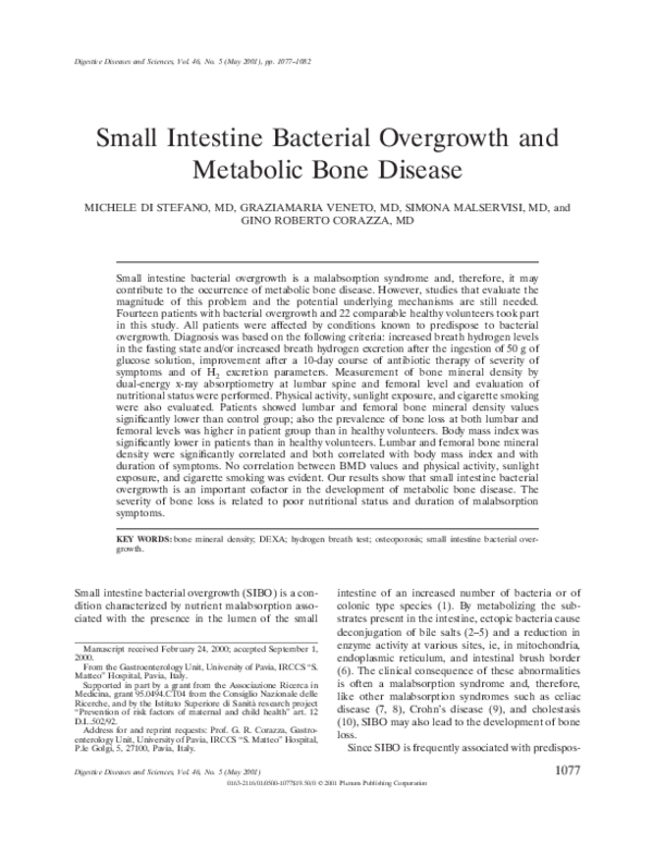 (PDF) Small intestine bacterial overgrowth and metabolic bone disease
