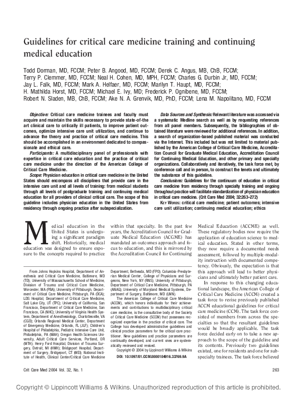 (PDF) Guidelines for critical care medicine training and continuing ...