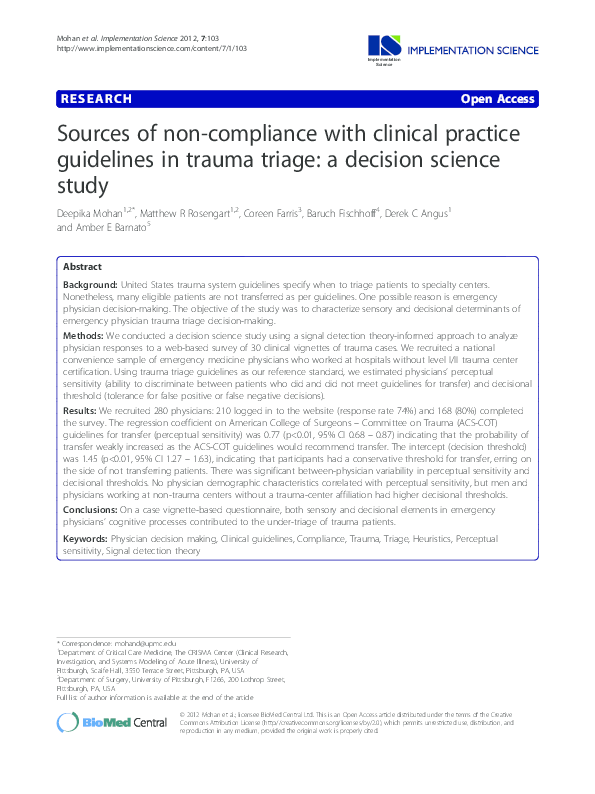 (PDF) Sources of non-compliance with clinical practice guidelines in ...