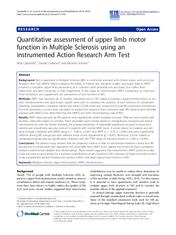 (PDF) Quantitative assessment of upper limb motor function in Multiple Sclerosis using an ...