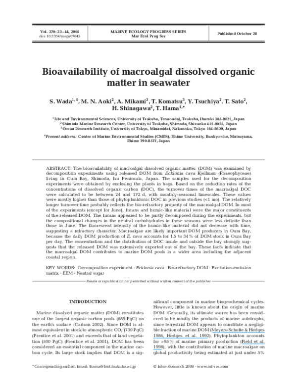 (PDF) Bioavailability of macroalgal dissolved organic matter in seawater