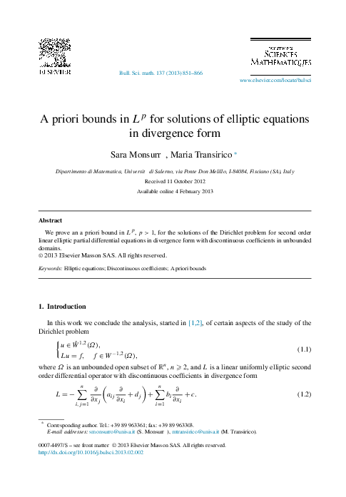(PDF) A priori bounds in for solutions of elliptic equations in divergence form