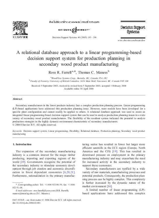 (PDF) A relational database approach to a linear programming-based decision support system for ...