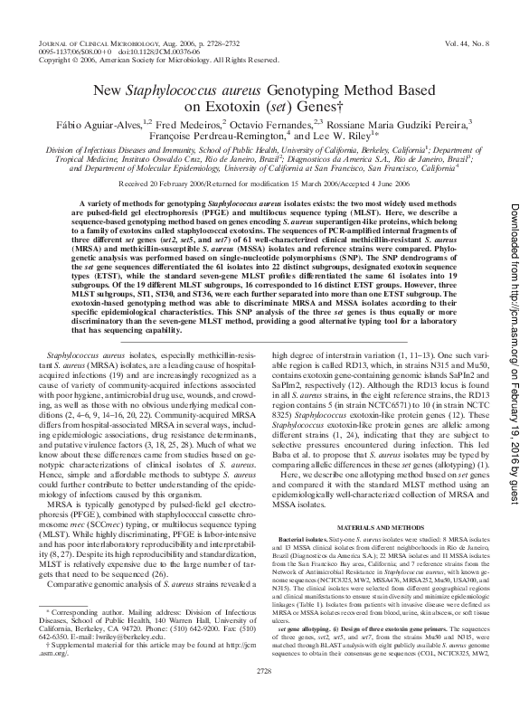 (PDF) New Staphylococcus aureus Genotyping Method Based on Exotoxin (set) Genes