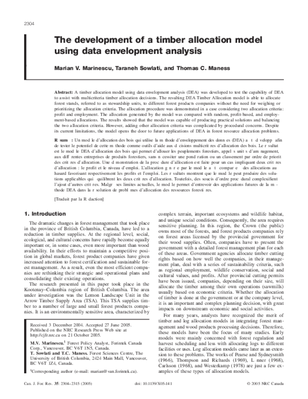(PDF) The development of a timber allocation model using data envelopment analysis