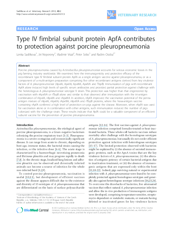 (PDF) Type IV fimbrial subunit protein ApfA contributes to protection ...