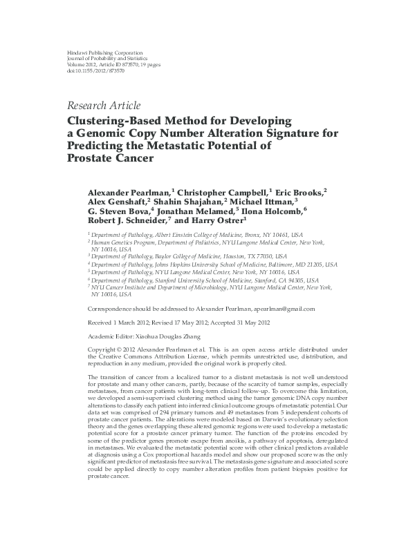 Pdf Clustering Based Method For Developing A Genomic Copy Number Alteration Signature For