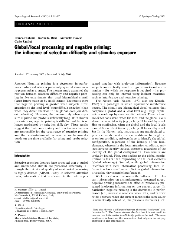 (PDF) Global/local processing and negative priming: the influence of ...