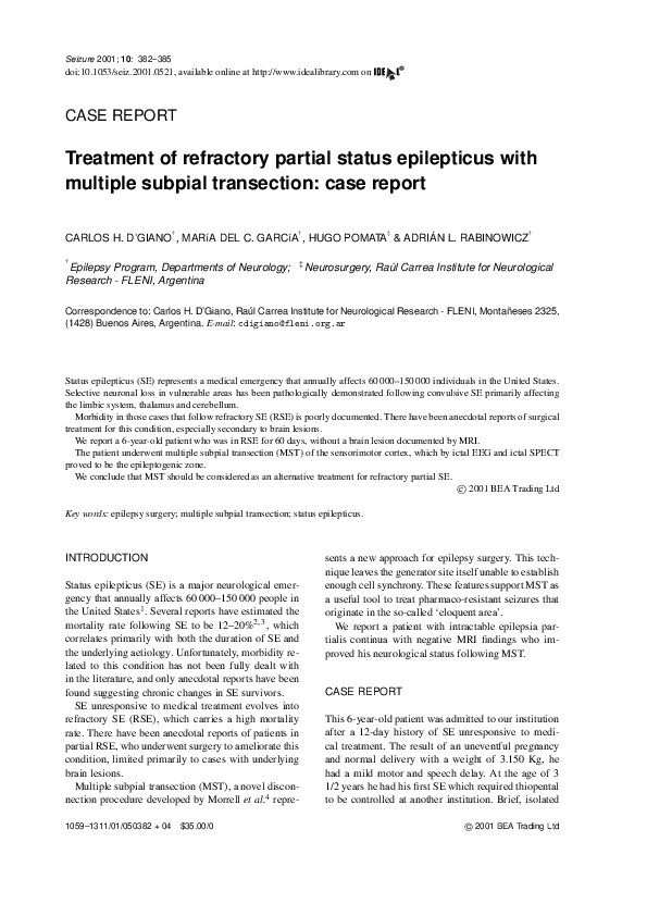 (PDF) Treatment of refractory partial status epilepticus with multiple ...