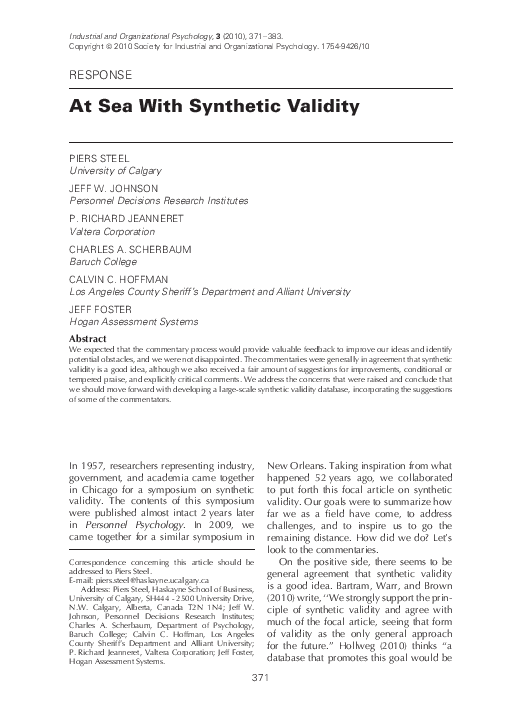 (PDF) At Sea With Synthetic Validity