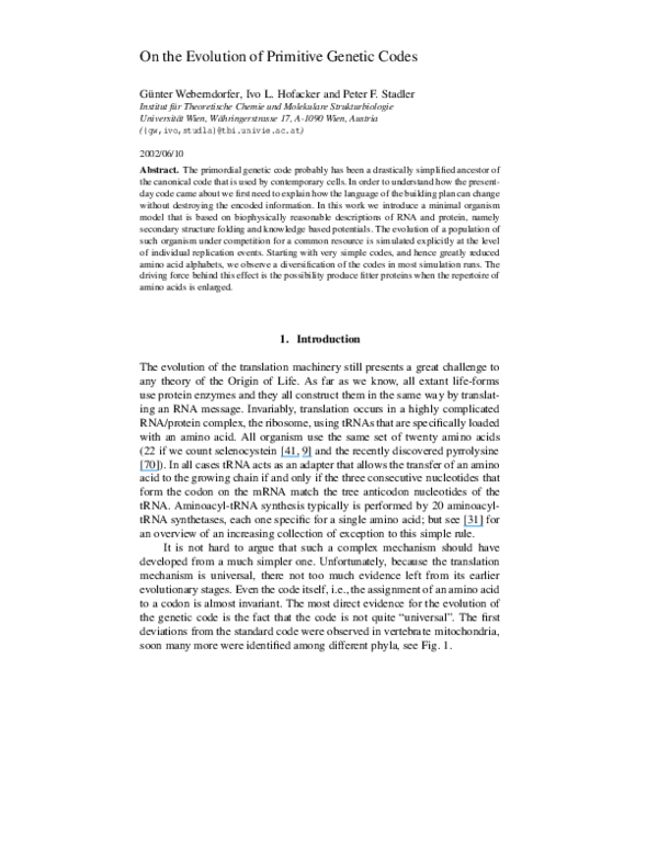(PDF) On the evolution of primitive genetic codes