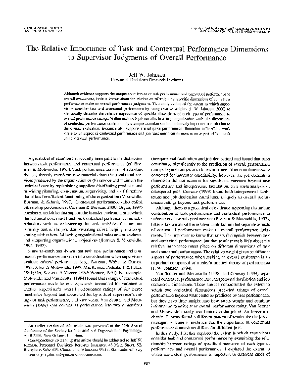 (PDF) The relative importance of task and contextual performance ...