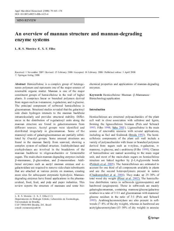 (PDF) An overview of mannan structure and mannan-degrading enzyme systems