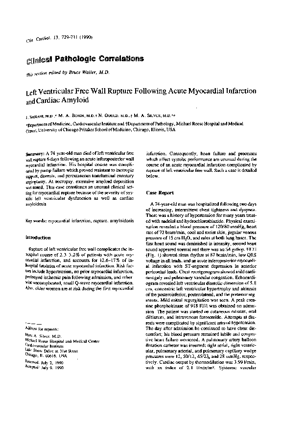 (PDF) Left ventricular free wall rupture following acute myocardial ...