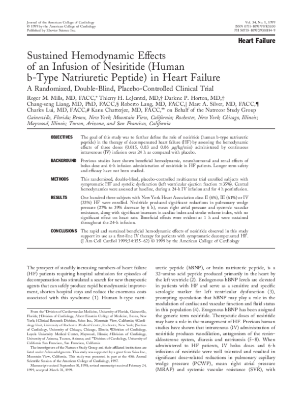 (PDF) Intravenous Nesiritide, a Natriuretic Peptide, in the Treatment ...