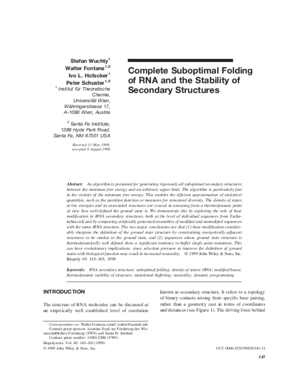 (PDF) Complete suboptimal folding of RNA and the stability of secondary ...