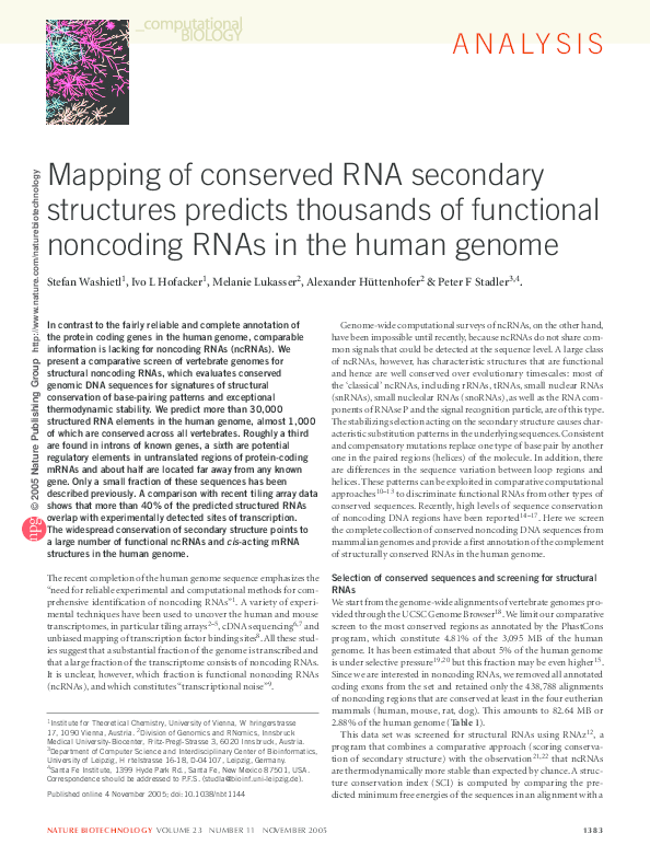 (PDF) Mapping of conserved RNA secondary structures predicts thousands of functional noncoding ...