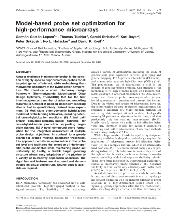 Pdf Model Based Probe Set Optimization For High Performance Microarrays