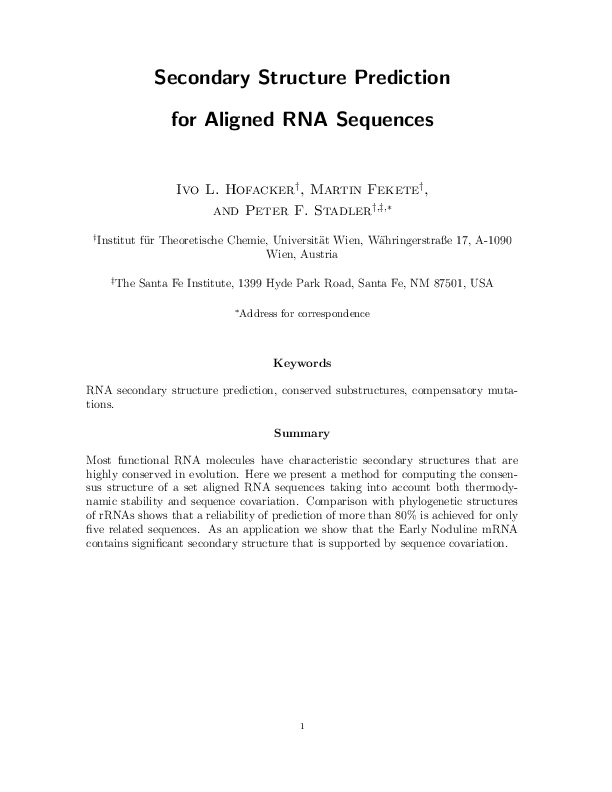 Pdf Secondary Structure Prediction For Aligned Rna Sequences