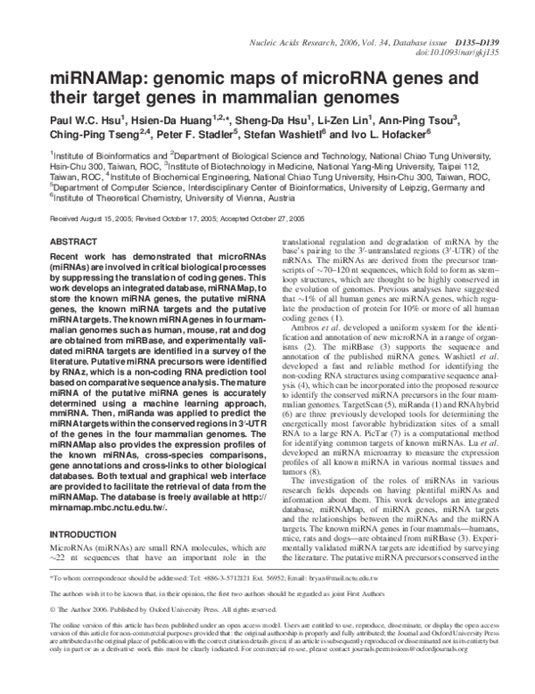 (PDF) miRNAMap: genomic maps of microRNA genes and their target genes ...