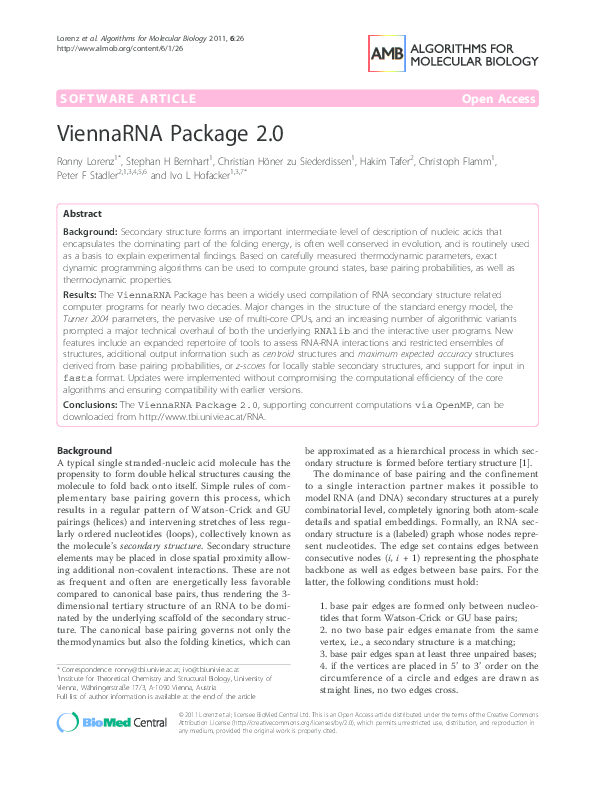 (PDF) ViennaRNA Package 2.0