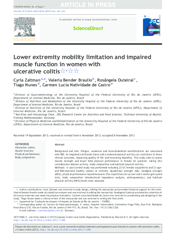 (PDF) Lower extremity mobility limitation and impaired muscle function ...