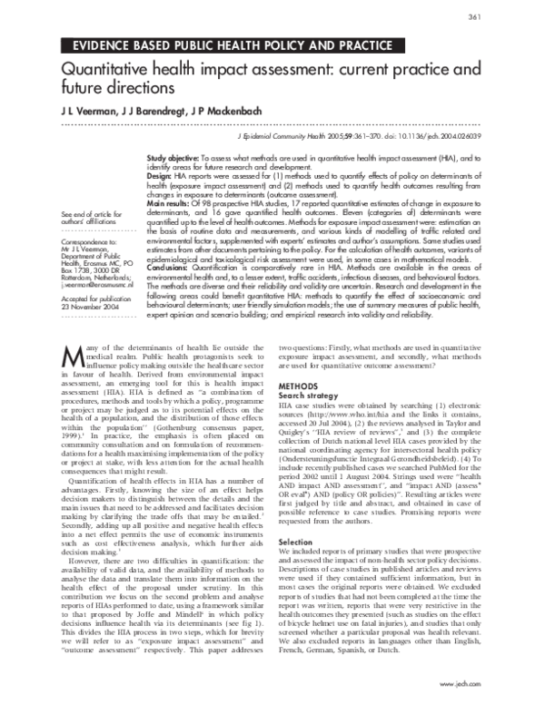 (PDF) Quantitative health impact assessment: current practice and ...