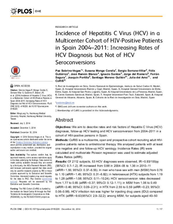 (PDF) Incidence of Hepatitis C Virus (HCV) in a Multicenter Cohort of HIV-Positive Patients in ...