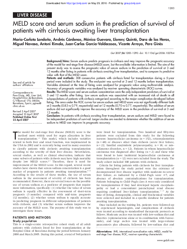 (PDF) MELD score and serum sodium in the prediction of survival of ...