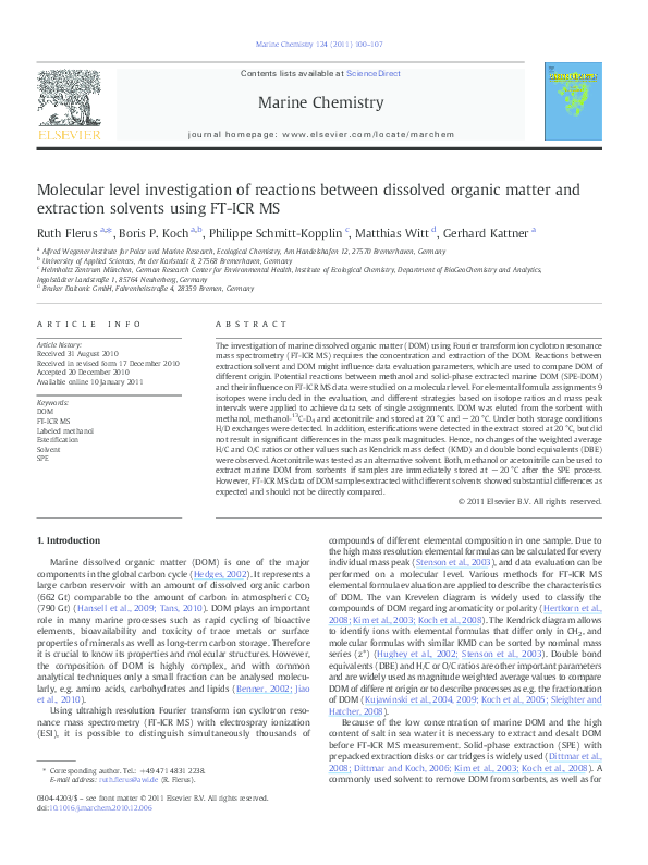 (PDF) Molecular level investigation of reactions between dissolved organic matter and extraction ...