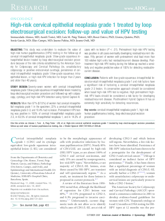 (PDF) High-risk cervical epithelial neoplasia grade 1 treated by loop ...