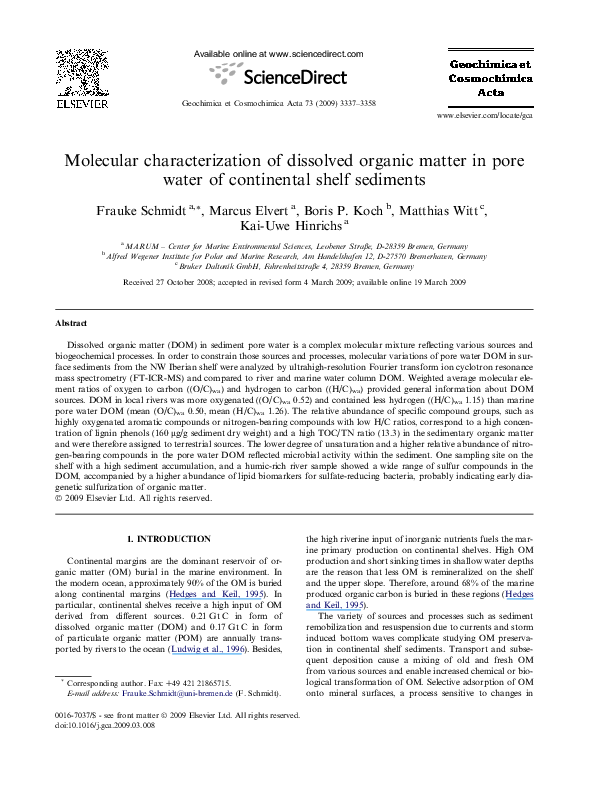 (PDF) Molecular characterization of dissolved organic matter in pore water of continental shelf ...