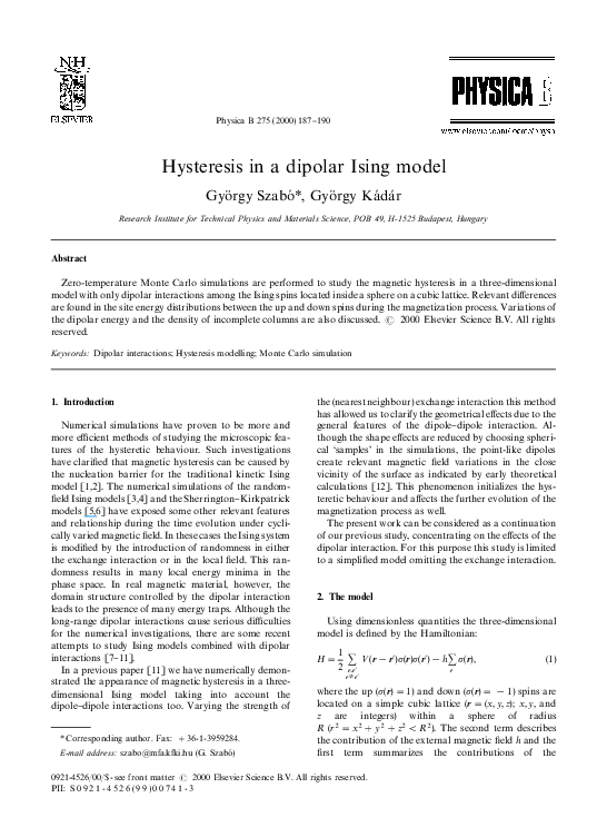 (PDF) Hysteresis in a dipolar Ising model
