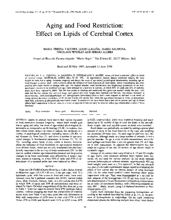 (PDF) Aging and food restriction: Effect on lipids of cerebral cortex