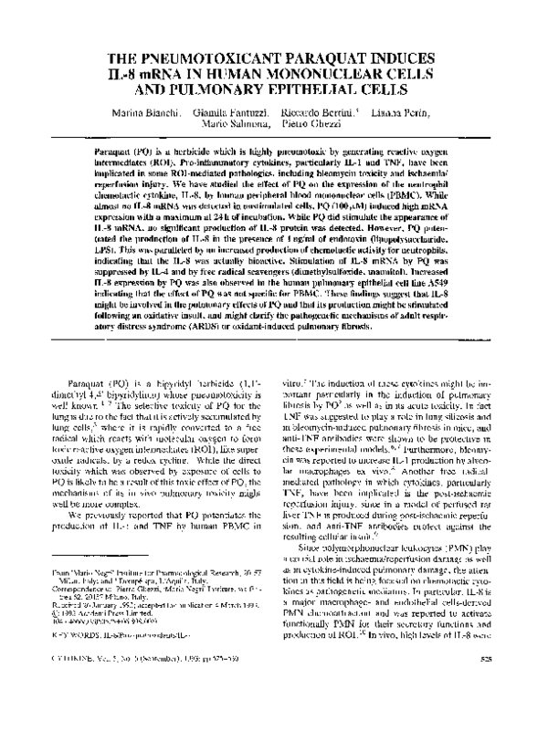 (PDF) The pneumotoxicant paraquat induces IL-8 mRNA in human ...