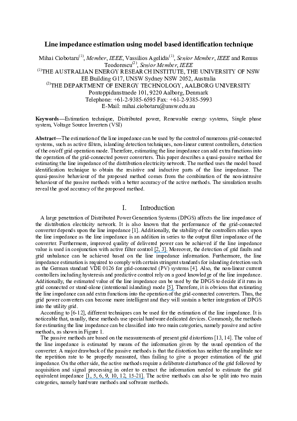 (PDF) Line impedance estimation using model based identification technique