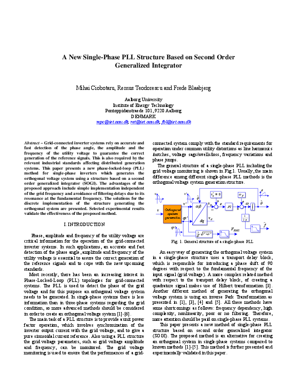 (PDF) A New Single-Phase PLL Structure Based on Second Order ...
