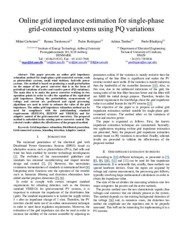 (PDF) Line Impedance Estimation Using Active and Reactive Power Variations