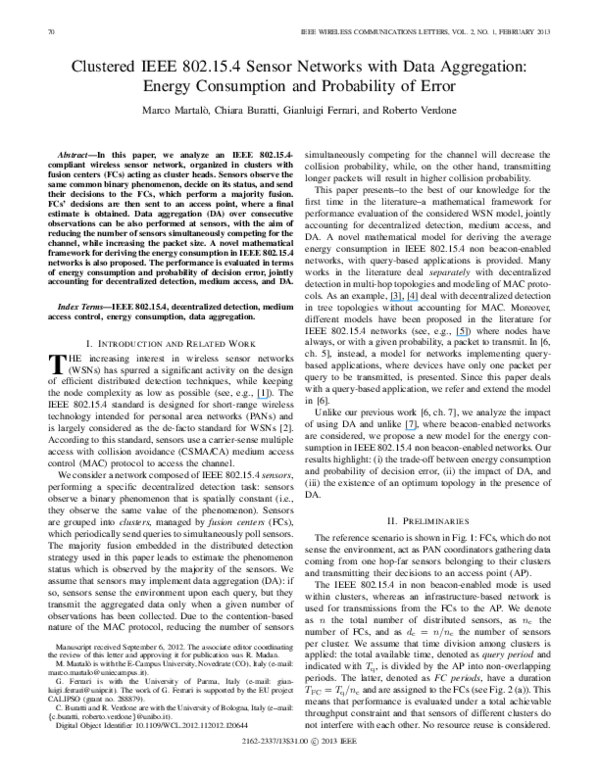 (PDF) Clustered IEEE 802.15.4 Sensor Networks with Data Aggregation ...