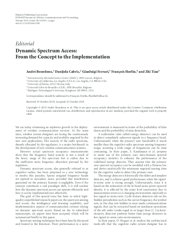 Pdf Dynamic Spectrum Access From The Concept To The Implementation