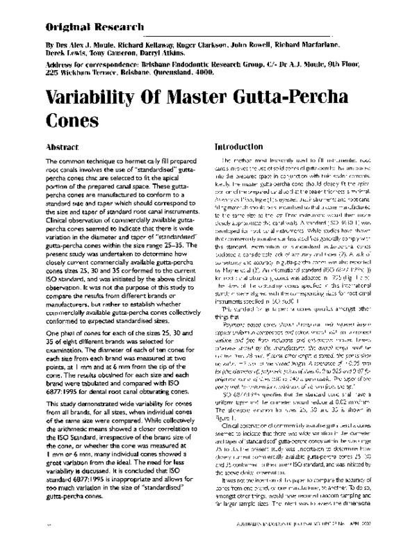 (PDF) Variability Of Master Gutta-Percha Cones