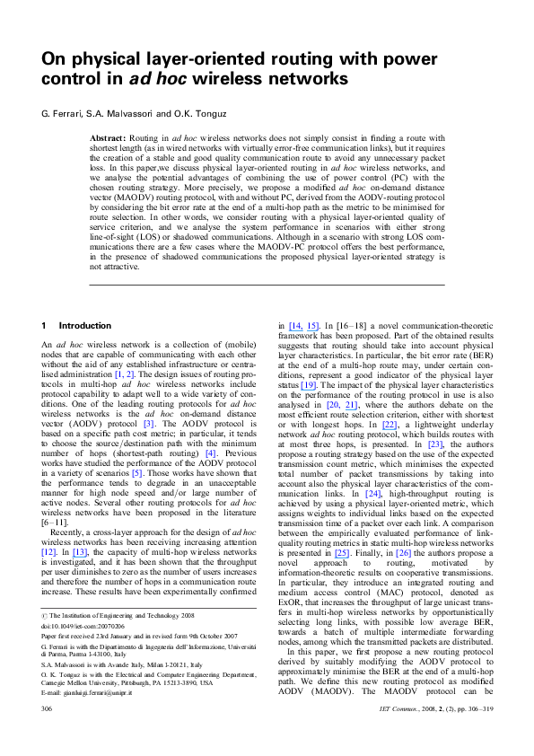 Pdf On Physical Layer Oriented Routing With Power Control In Ad Hoc