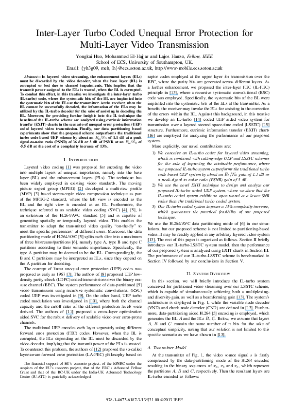 Pdf Inter Layer Turbo Coded Unequal Error Protection For Multi Layer Video Transmission
