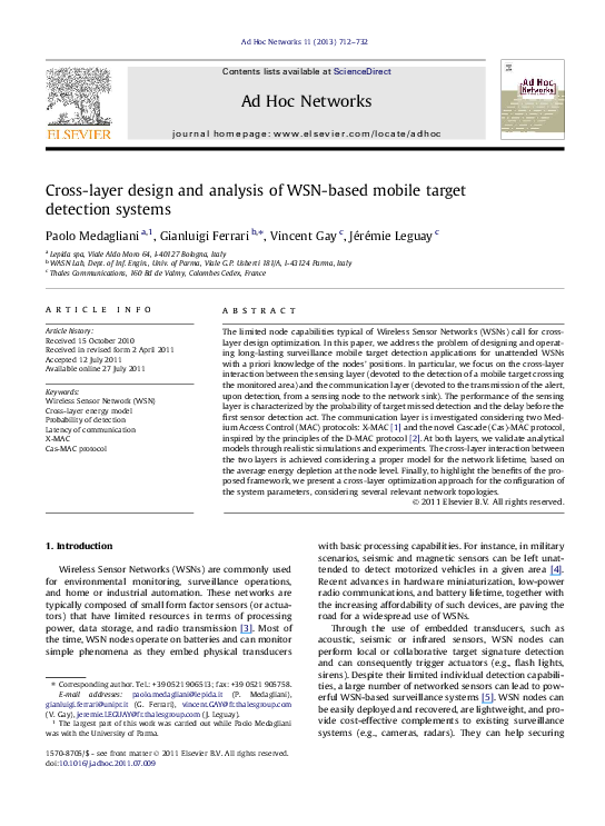 (PDF) Cross-layer design and analysis of WSN-based mobile target detection systems