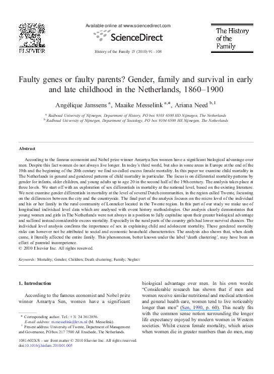 (PDF) Faulty genes or faulty parents? Gender, family and survival in ...