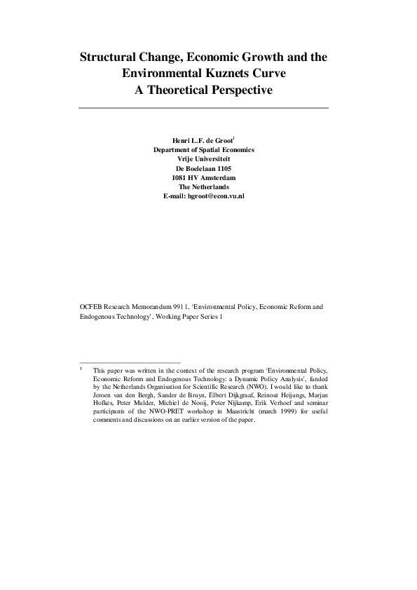(PDF) Structural Change Economic Growth and the Environmental Kuznets ...