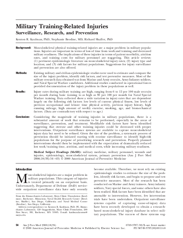 (PDF) Military training-related injuries Surveillance, research, and ...